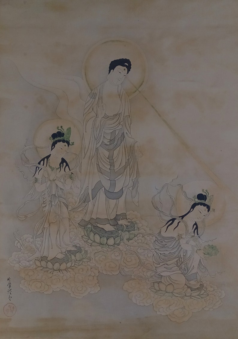 Antique Japanese Scroll, Sumi-e, Ink Painting Scroll, Kakejiku, Kakemono, Japan Wall Hanging ...