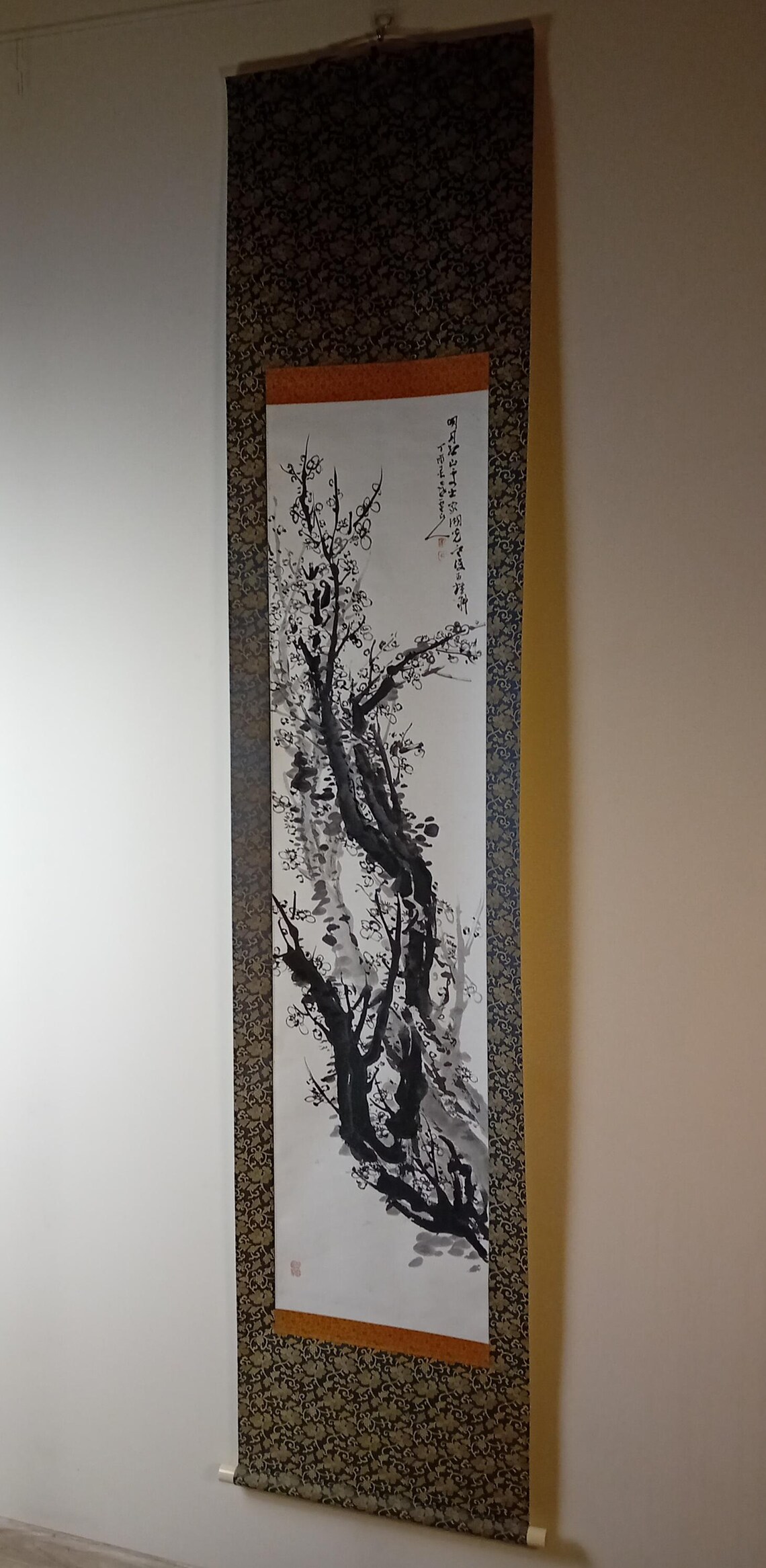 Vintage Japanese Hanging Scroll With Wooden Box – Plum Blossom Ink ...