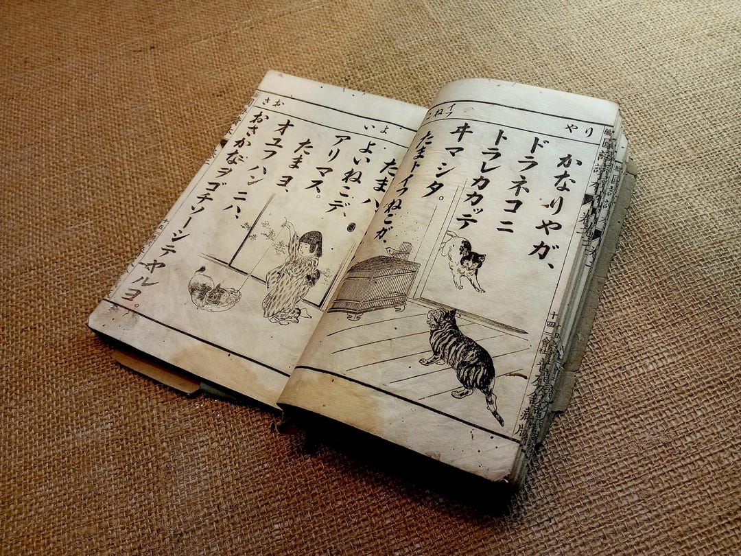 Antique Japanese Book With Illustrations, Ukiyo-e, Meiji Period, 1902 ...