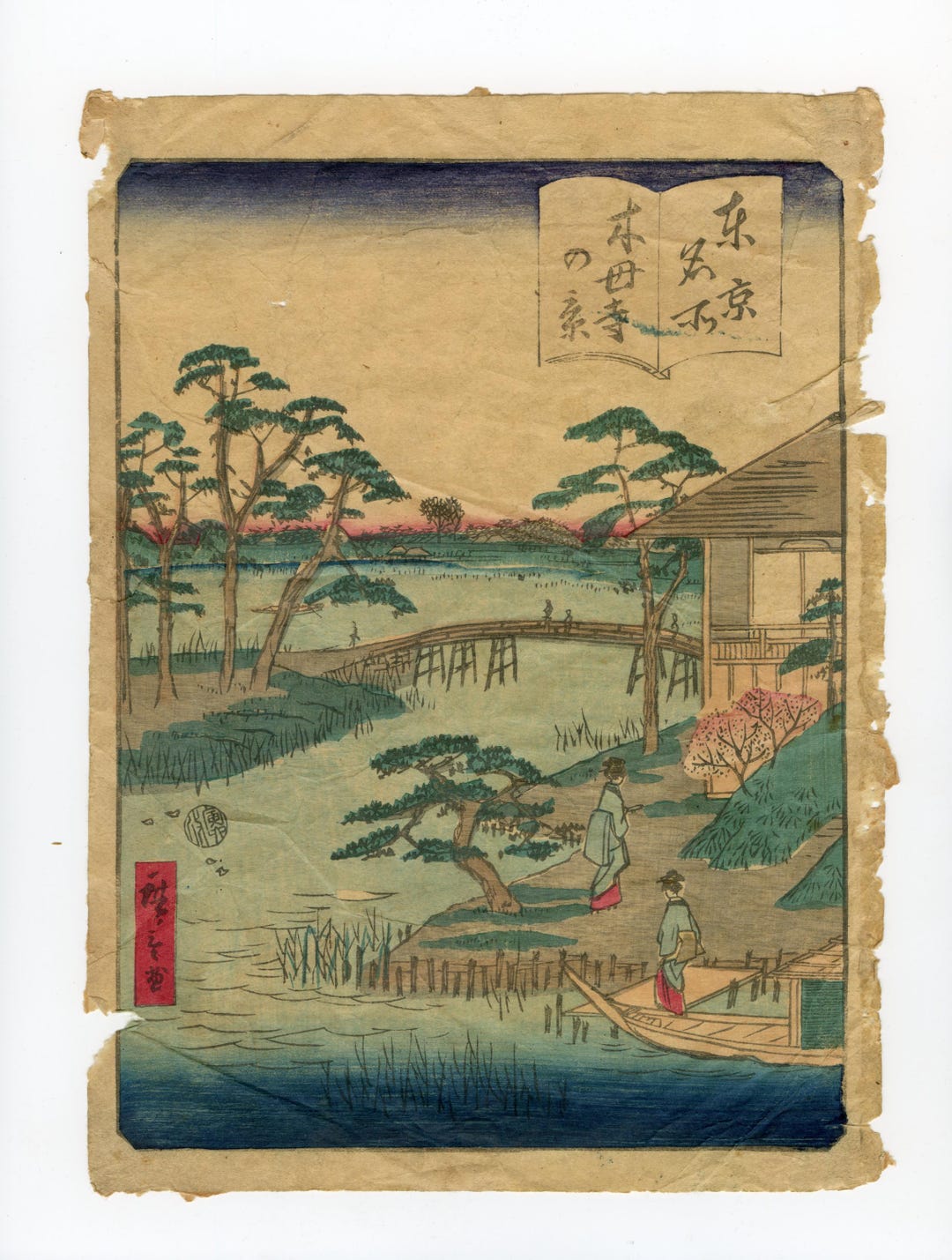 Antique Japanese Woodblock Print, Utagawa Hiroshige, Mokuboji Temple ...