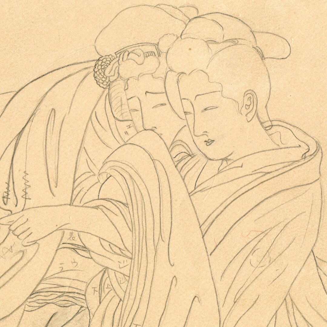 Genuine Antique Shunga, Japanese Drawings C.1930, Showa Period, Ukiyo-e ...