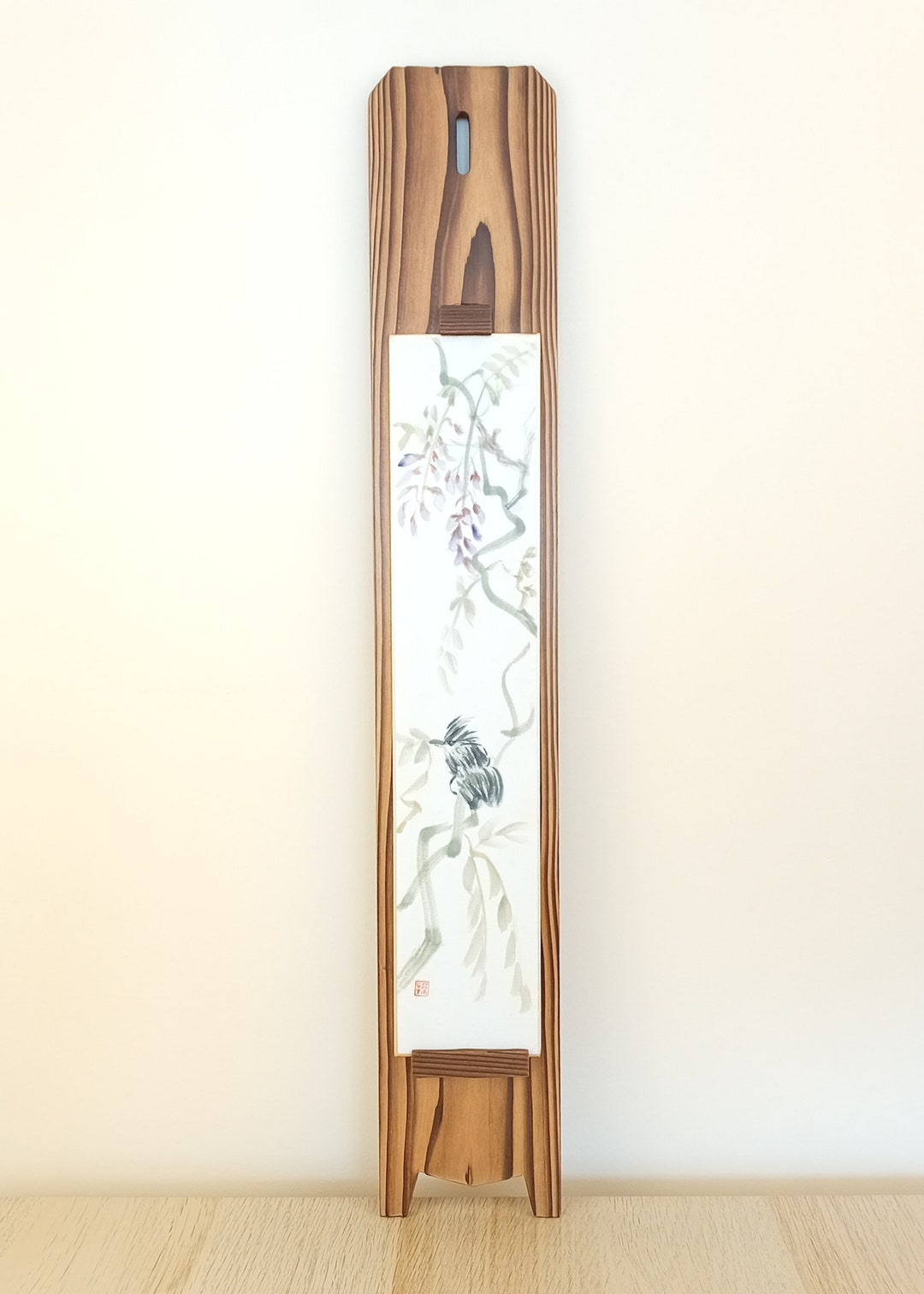 Japanese Zen Art Tanzaku Painting Holder, Vintage Miniature Wall Wooden ...