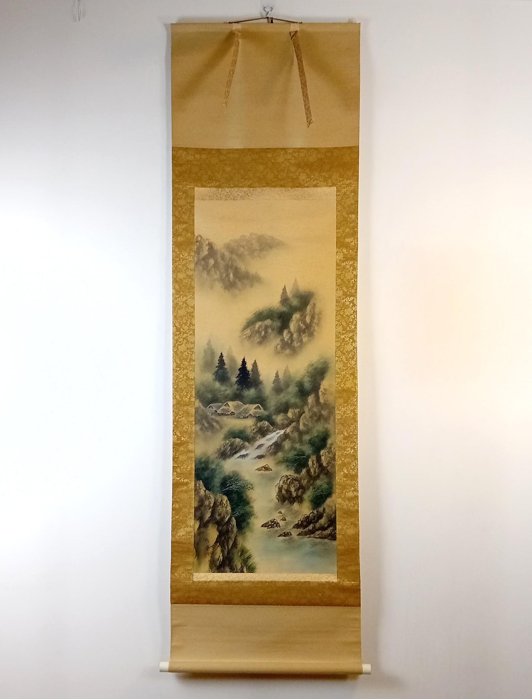 Vintage Japanese Scroll, Sumi-e, Ink Painting on Silk, Kakejiku ...