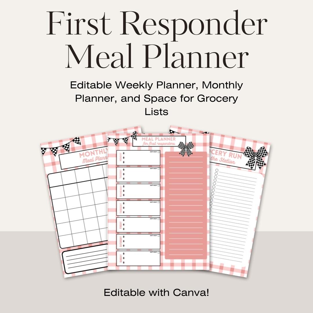 Editable Meal Planner, List for First Responders | Weekly Template ...
