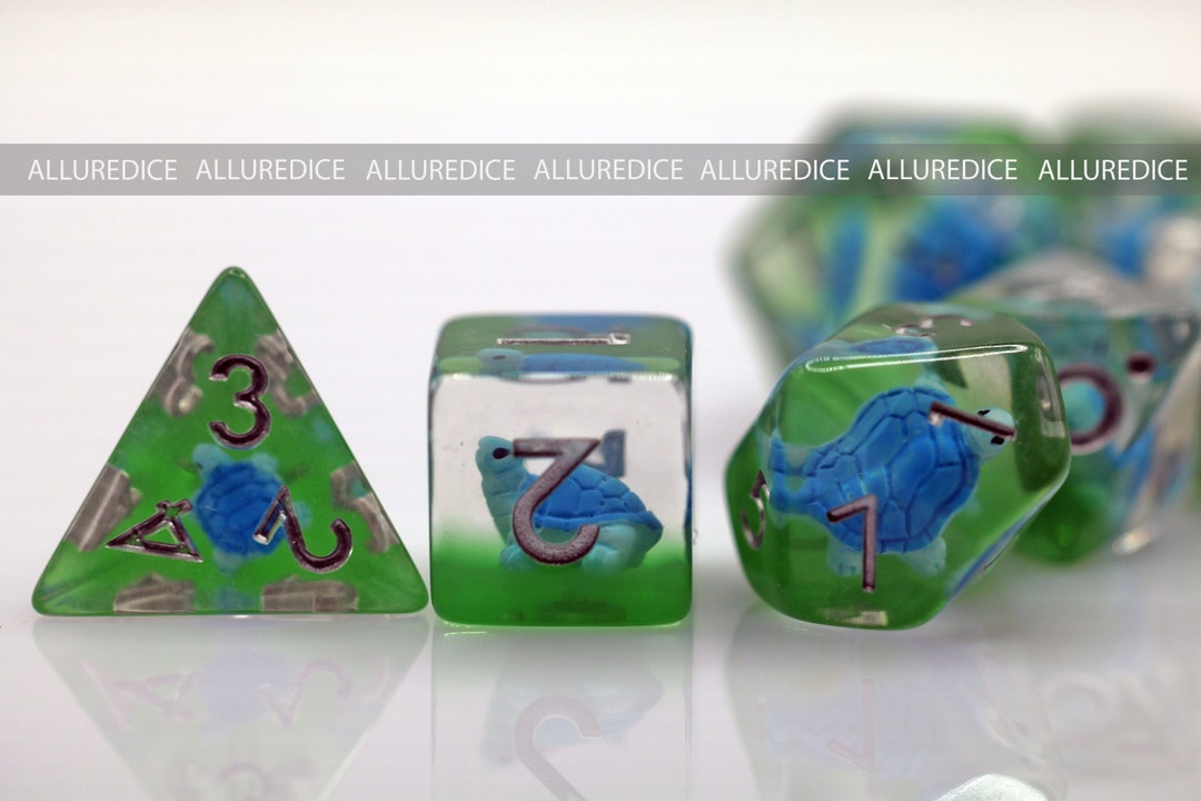 Turtle Green Dice Set Cute Turtle Polyhedral Dice Setblue - Etsy