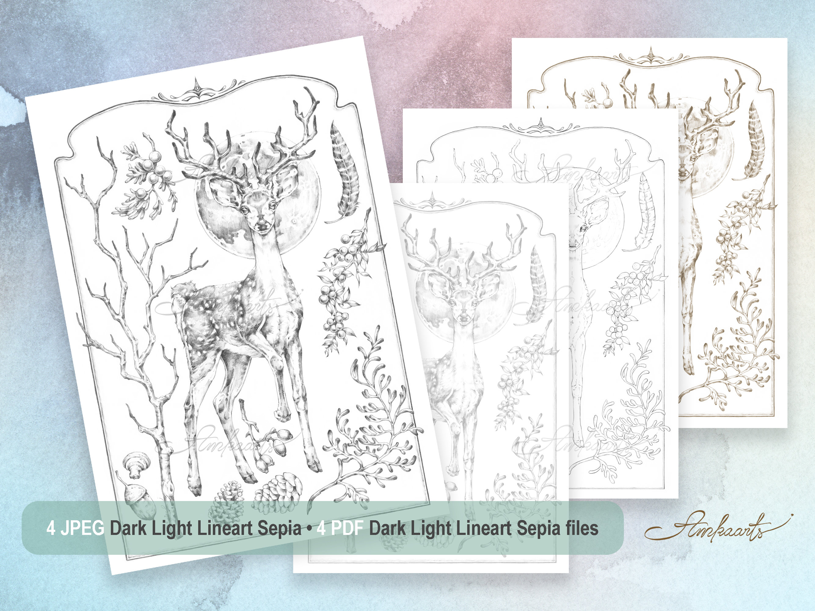 The Winter Deer Colouring Page for Adults and Kids Printable, Colouring ...