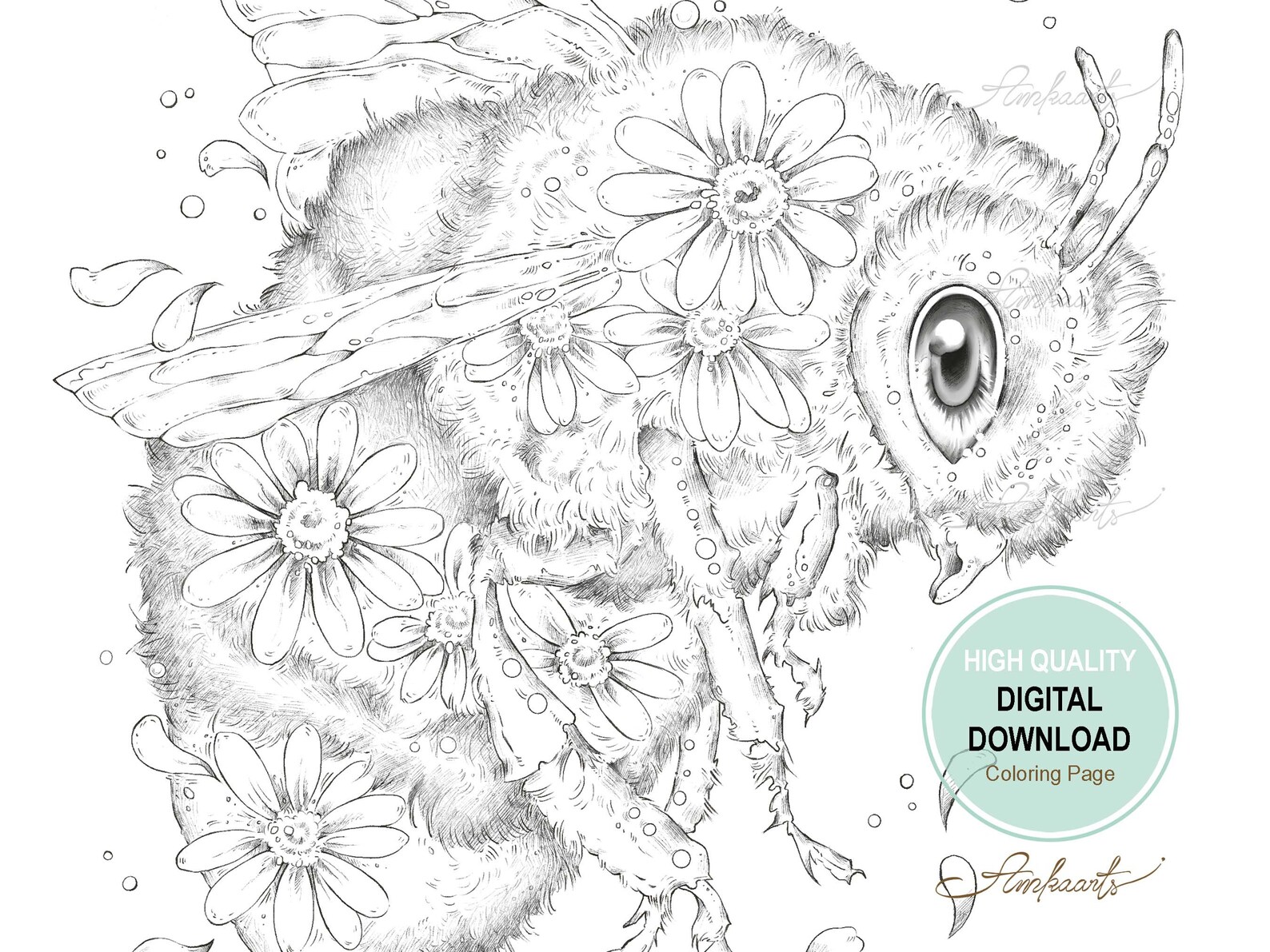 Bee Flower Coloring Page Digital Download, Gift for Bee Lovers ...