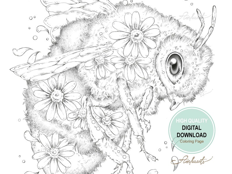 Bee Flower Coloring Page Digital Download, Gift for Bee Lovers ...