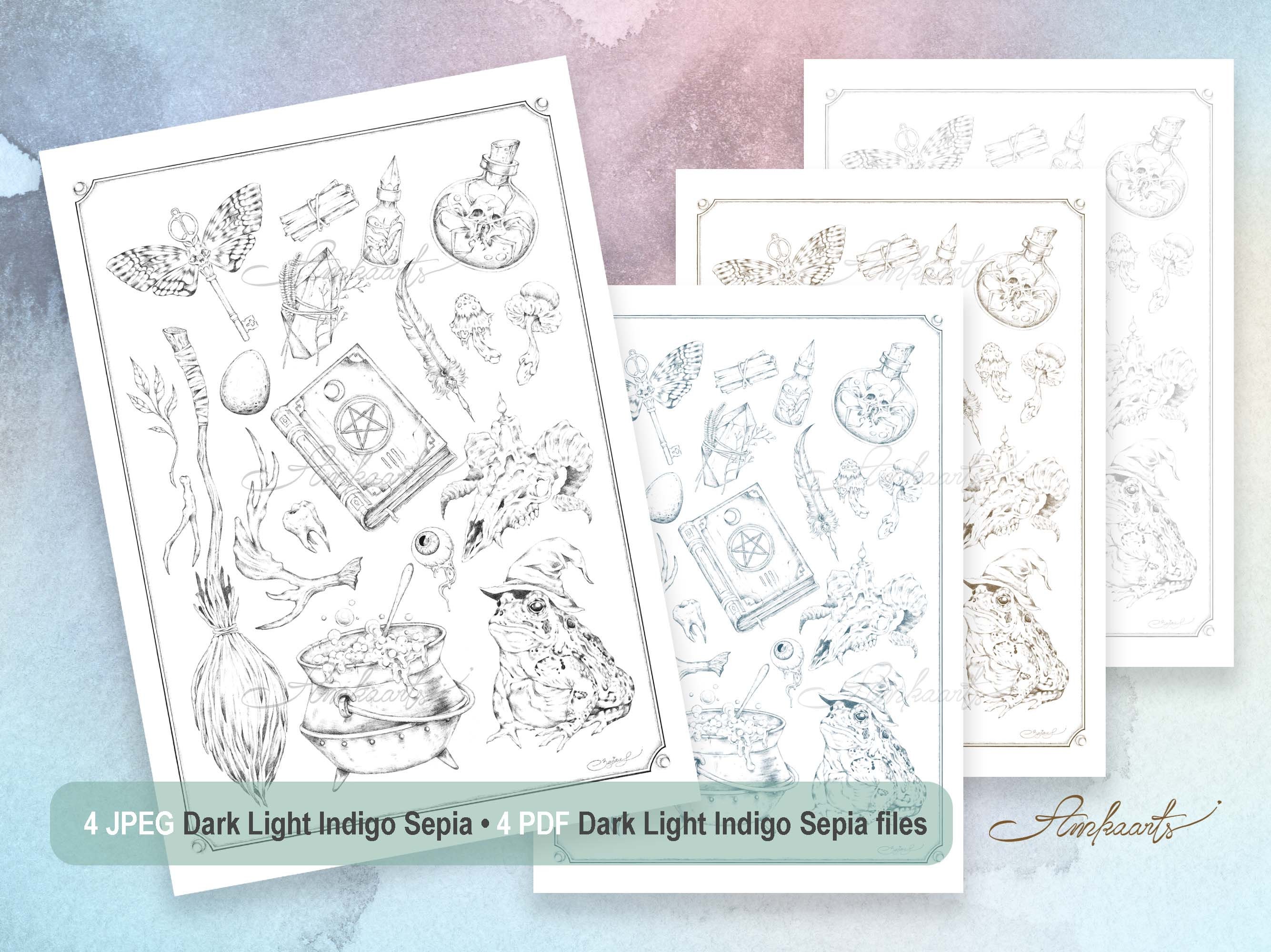 The Witch Items Coloring Page for Adults and Kids Printable, Coloring ...