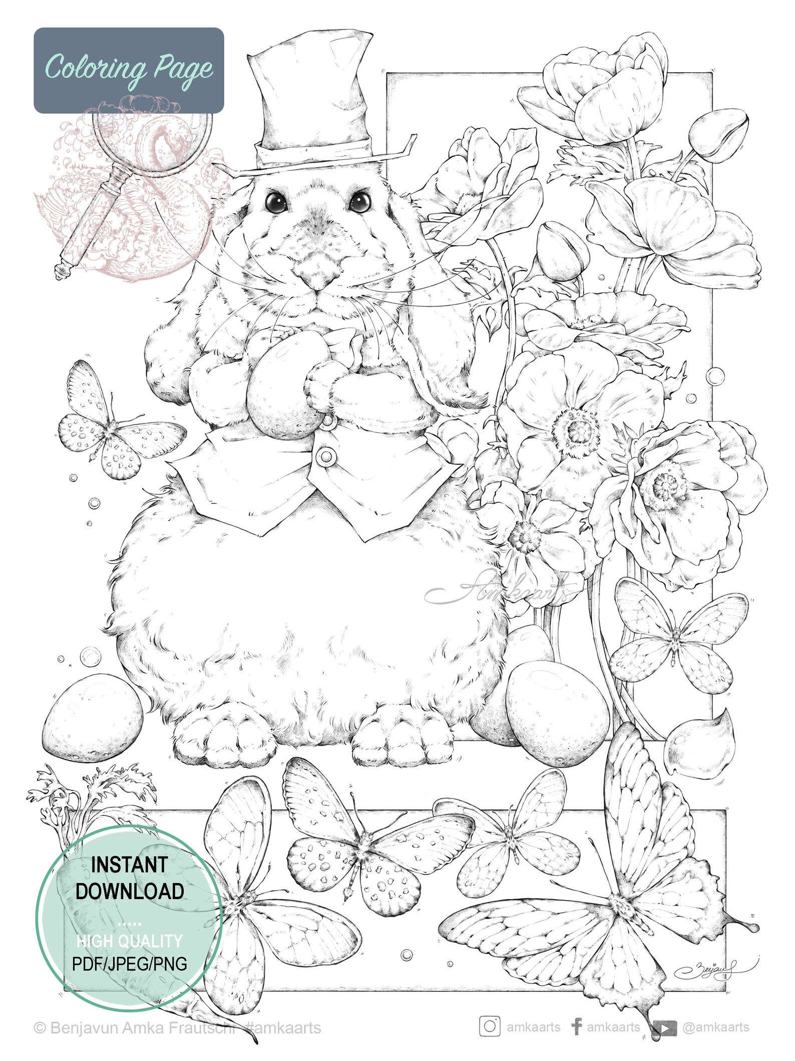 Easter Coloring Page Poster Line Art, Coloring Page Easter for Adult ...