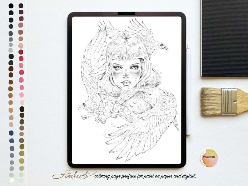 Crow Lady Coloring Page Digital Download Coloring for Adults - Etsy