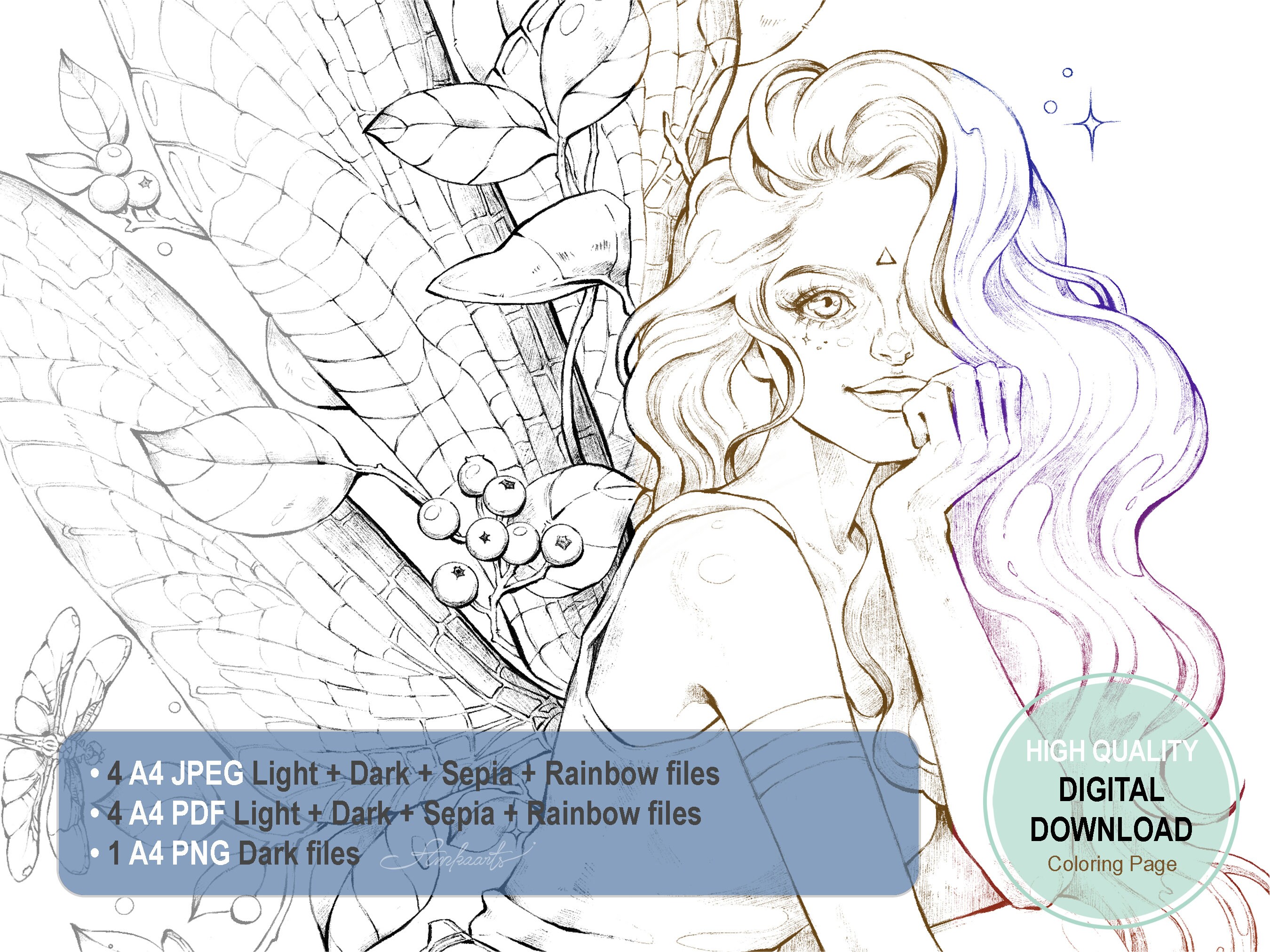 Dragonfly Fairy Coloring Page PDF JPG PNG Girl Coloring for - Etsy