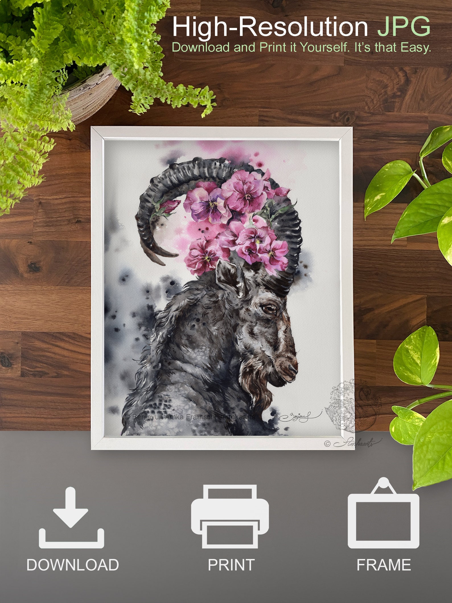 Zodiac Sign Capricorn Pansy Wall Decor, Instant Download, Watercolor ...