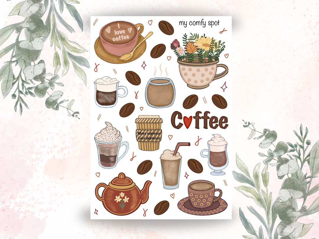 Coffee Sticker Pack , Coffee Time Sticker Sheet for Bujo, Planner ...