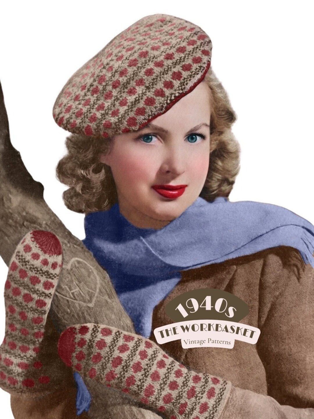 1940s Dottie Fair Isle Beret and Mittens Knitting Pattern - Etsy