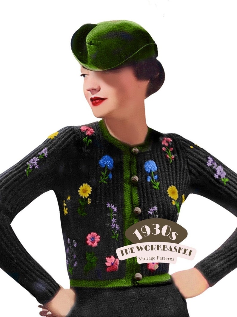 1930s Black Tyrolean Cardigan Knitting Pattern - Etsy