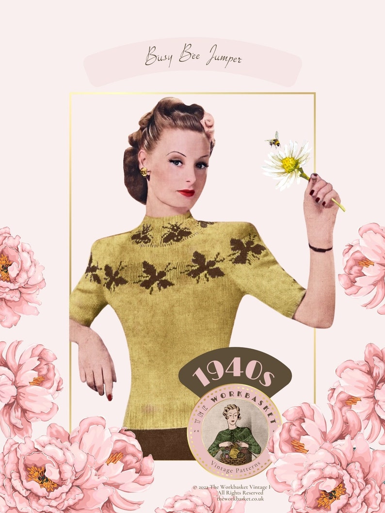 1940s Busy Bee Jumper Knitting Pattern Etsy