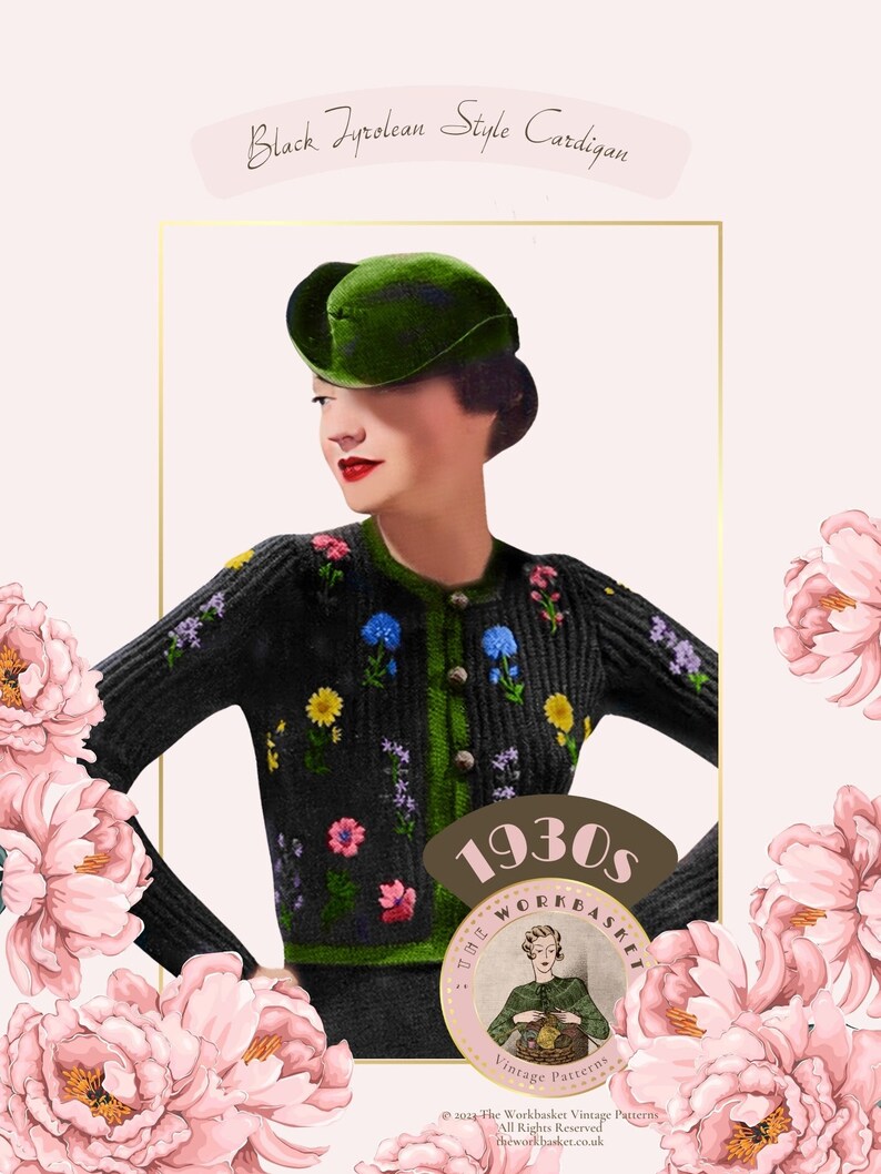 1930s Black Tyrolean Cardigan Knitting Pattern - Etsy
