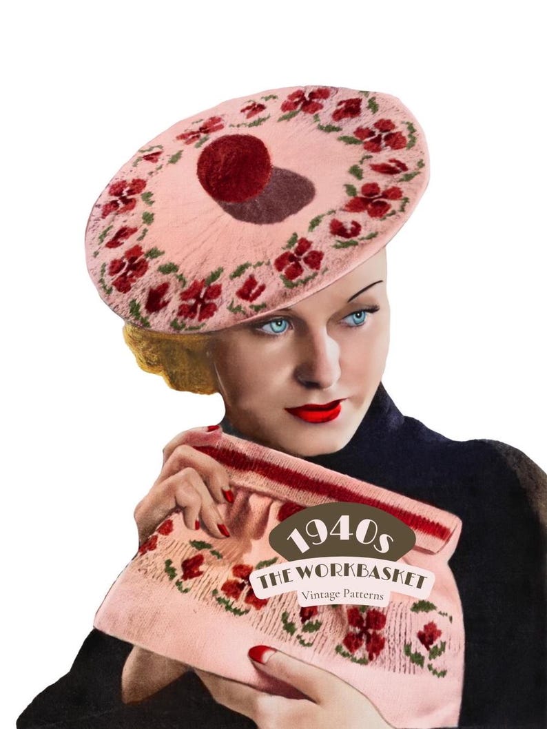 1940s Rose Fair Isle Beret & Bag Knitting Pattern - Etsy