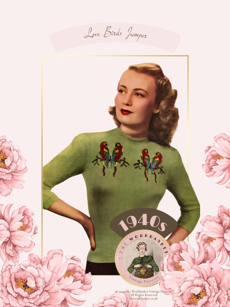 1940s Love Birds Jumper Knitting Pattern - Etsy