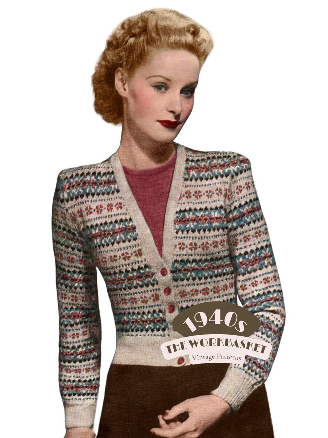 1940s Isla Fair Isle Cardigan Knitting Pattern - Etsy