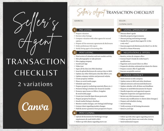 Seller Agent Transaction Checklist Real Estate Transaction - Etsy