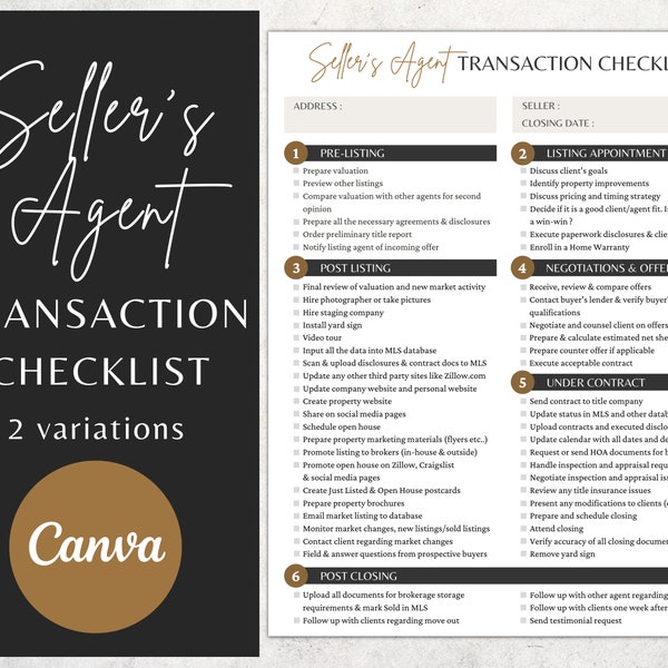 Realtor Transaction Checklist - Etsy
