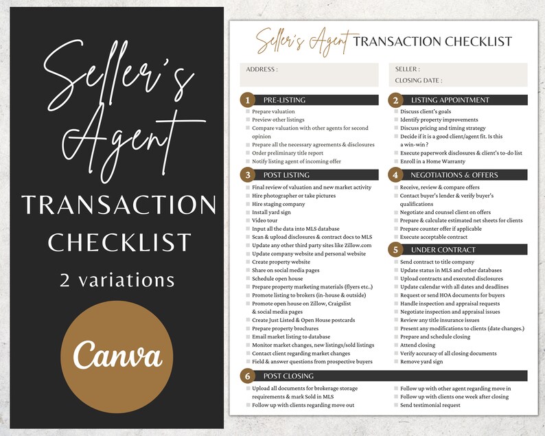Seller Agent Transaction Checklist, Real Estate Transaction Checklist ...