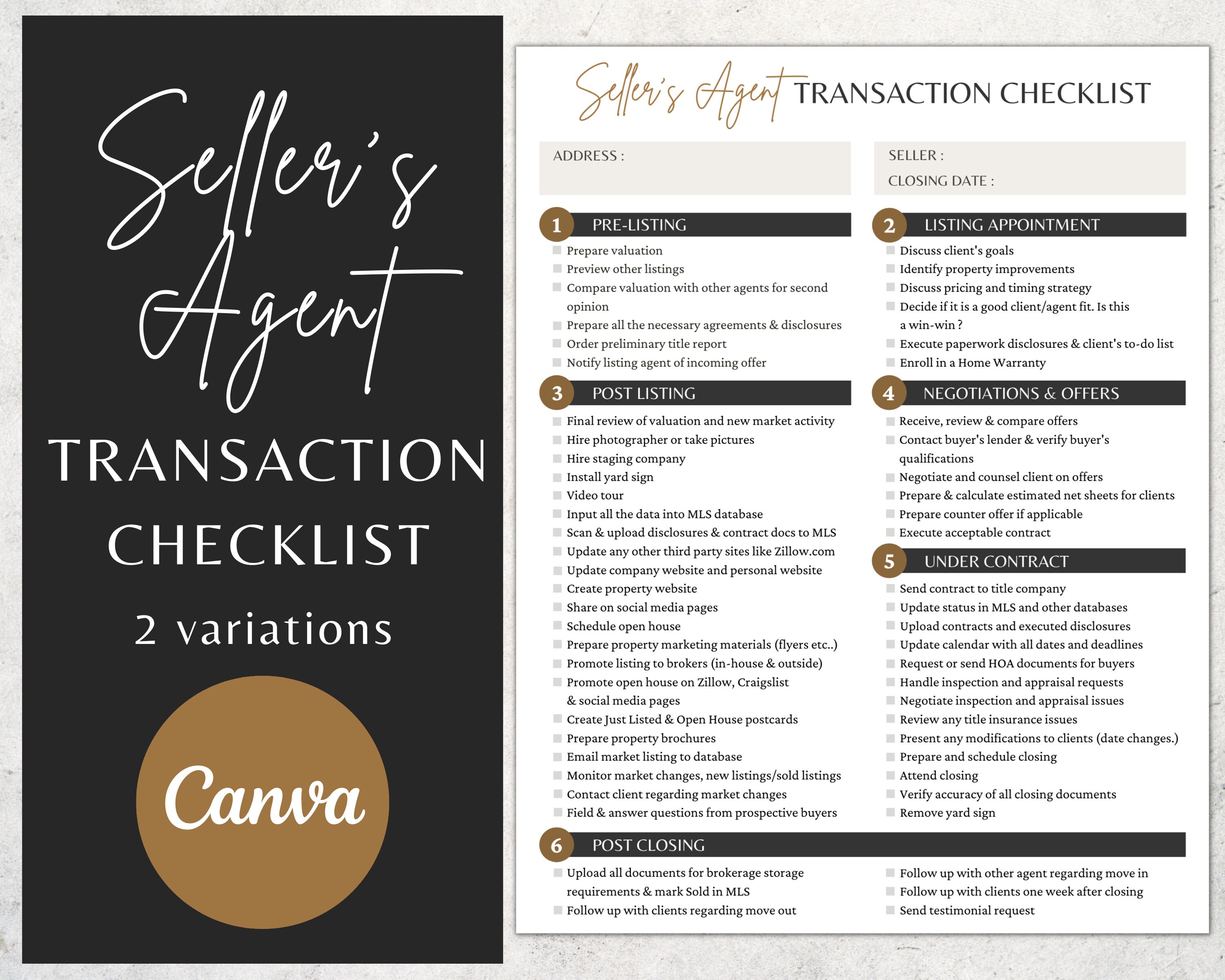 Seller Agent Transaction Checklist, Real Estate Transaction Checklist ...