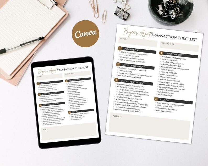 Buyer's Agent Transaction Checklist, Real Estate Buyer Transaction ...