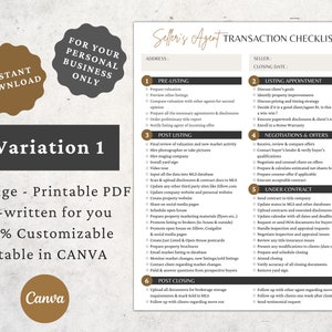 Seller & Buyer Agent Transaction Checklists, Real Estate Transaction ...