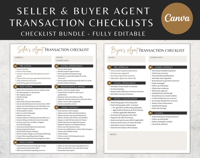 Seller & Buyer Agent Transaction Checklists, Real Estate Transaction ...