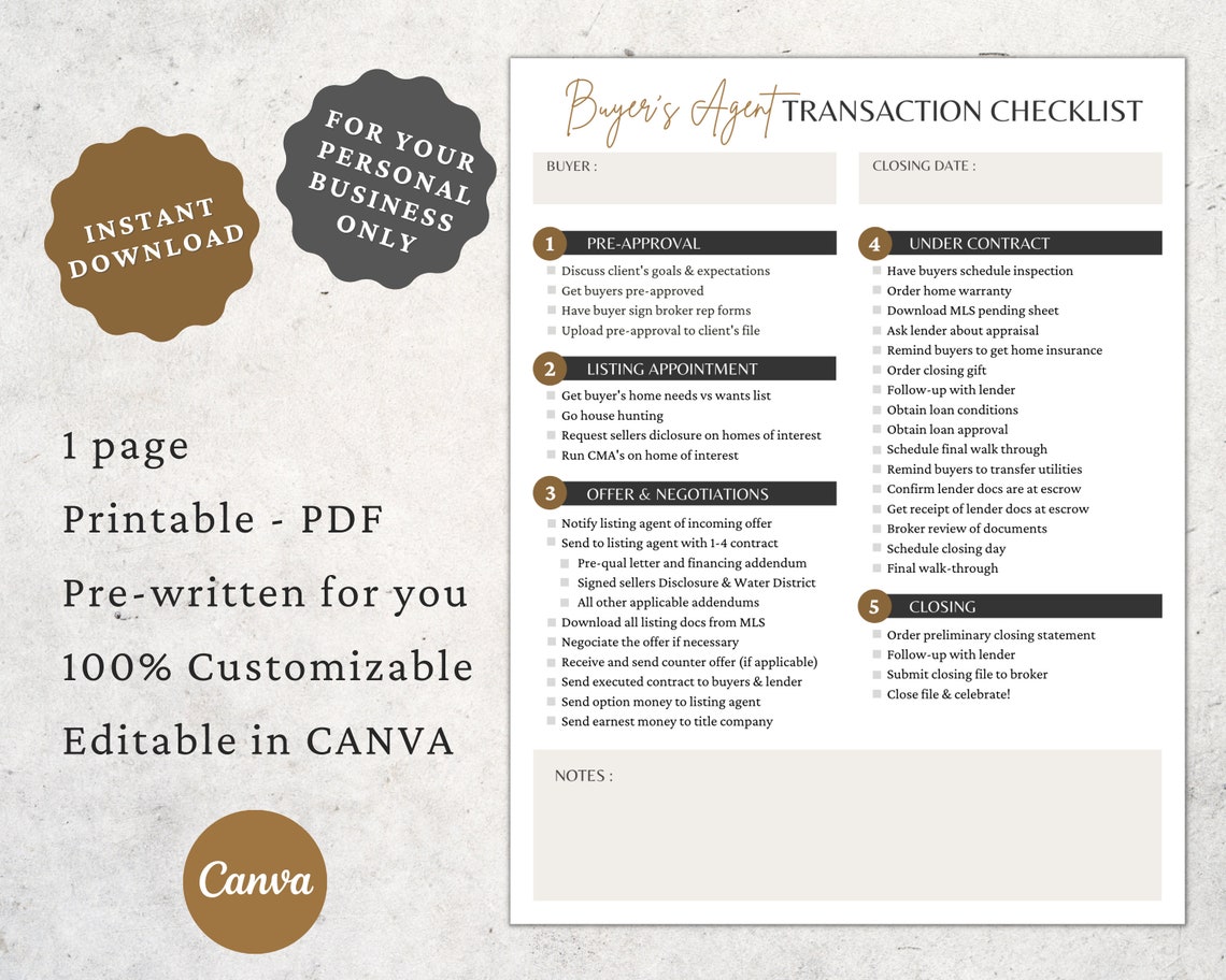 Seller & Buyer Agent Transaction Checklists, Real Estate Transaction ...