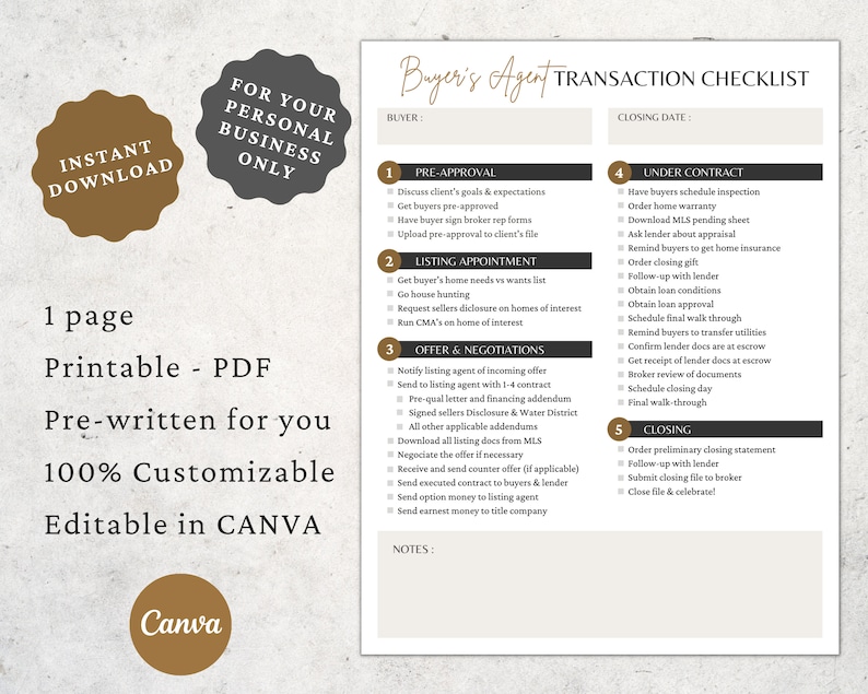 Seller & Buyer Agent Transaction Checklists, Real Estate Transaction ...