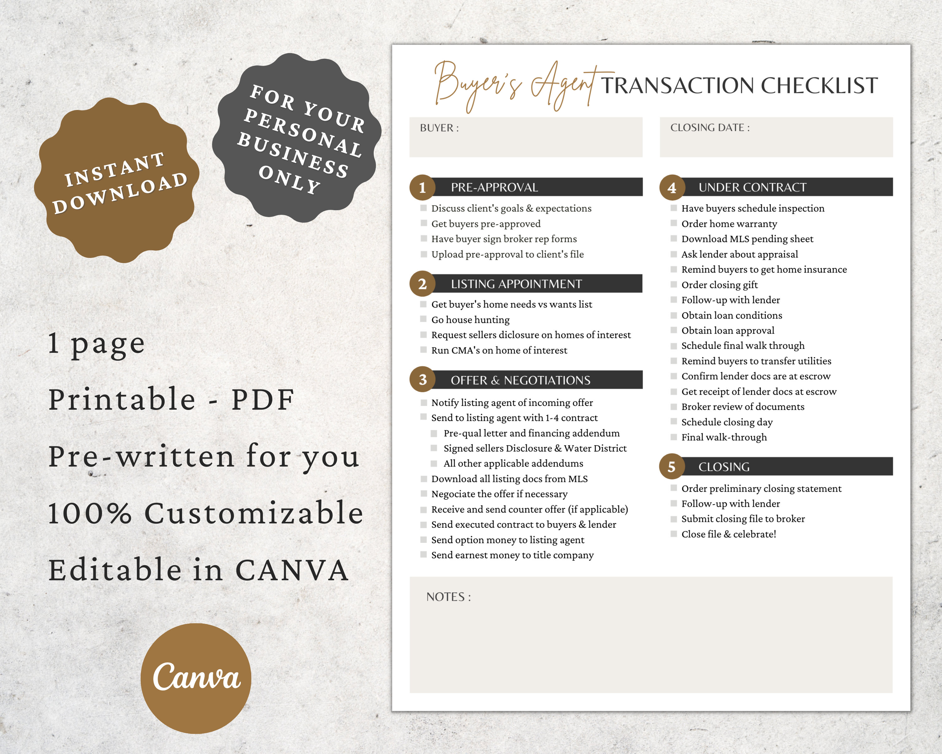 Seller & Buyer Agent Transaction Checklists, Real Estate Transaction ...