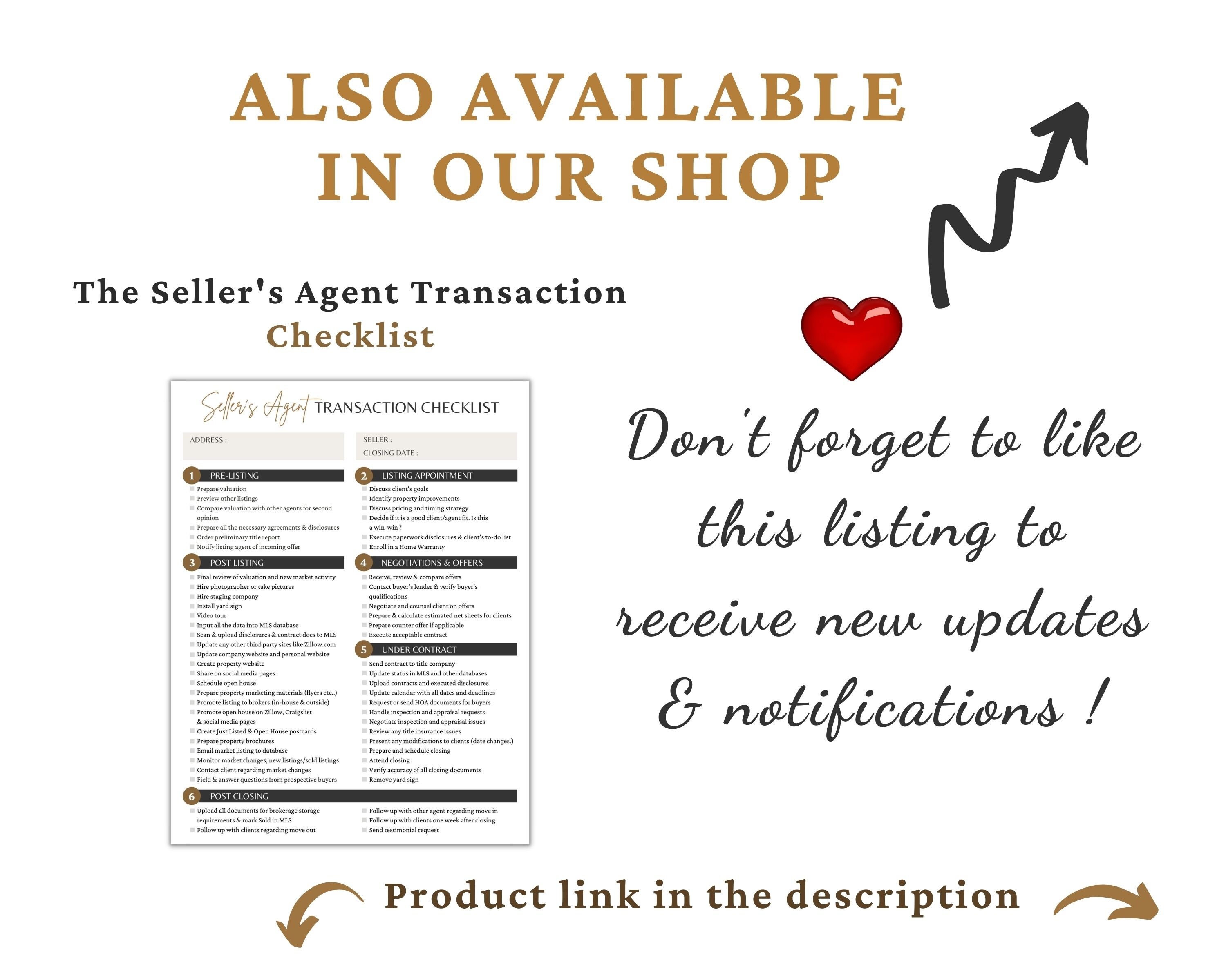 Buyer's Agent Transaction Checklist, Real Estate Buyer Transaction ...