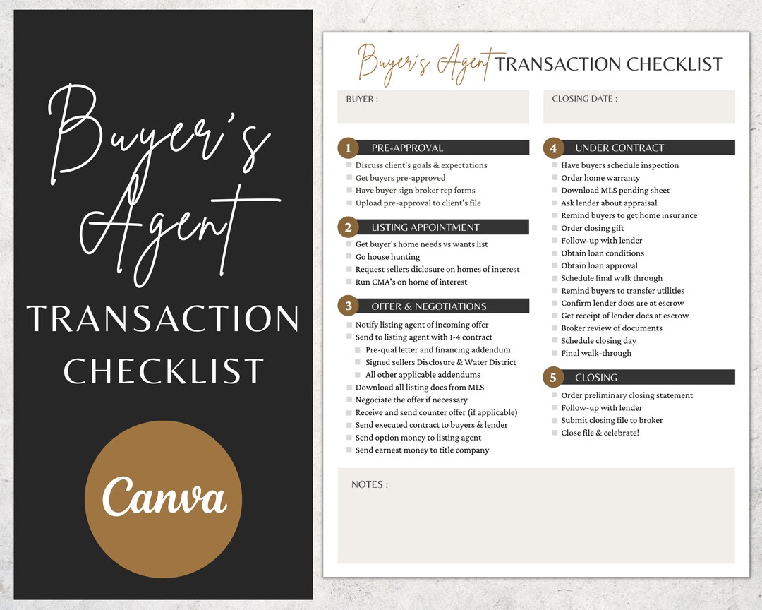 Buyer's Agent Transaction Checklist, Real Estate Buyer Transaction ...