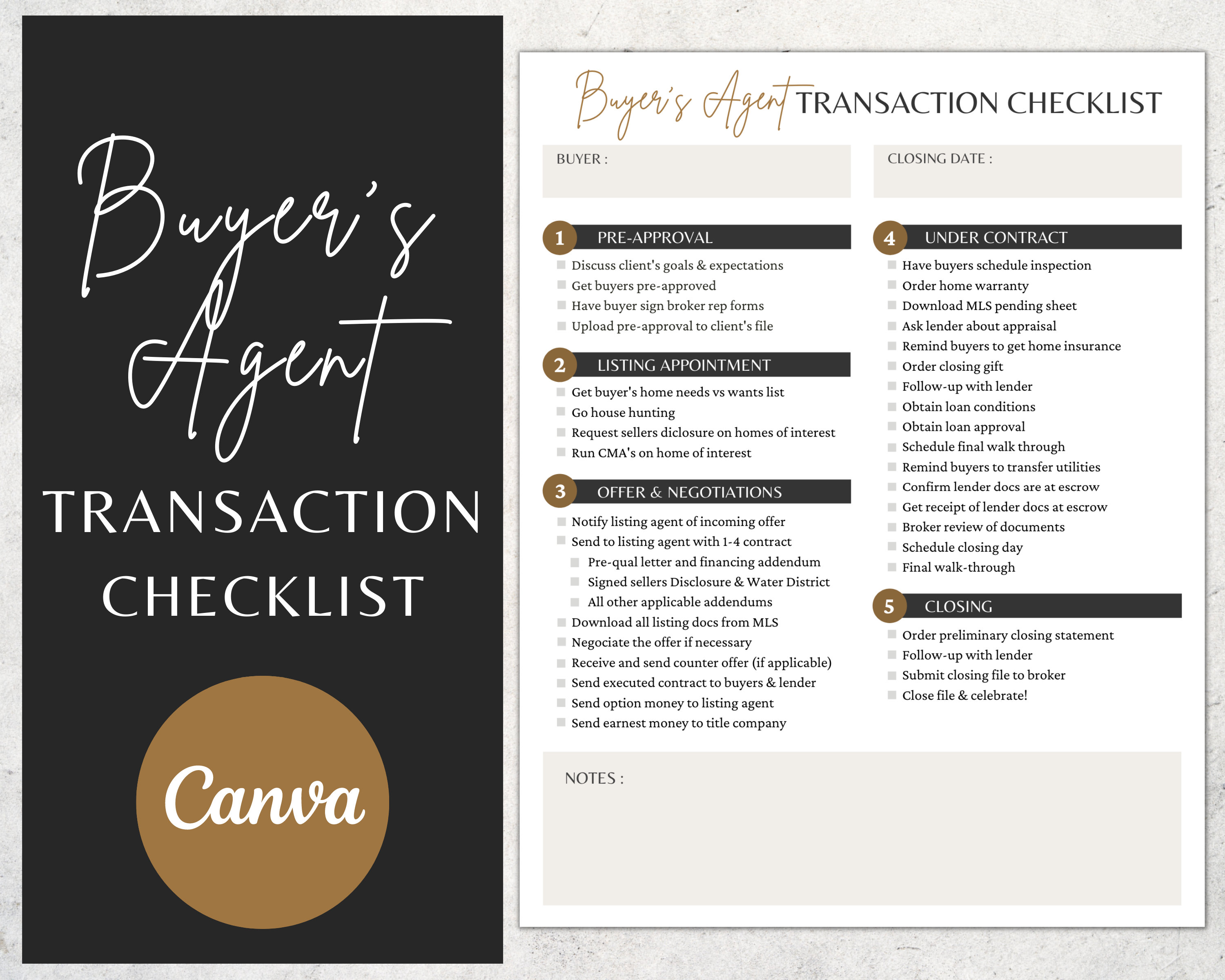 Buyer's Agent Transaction Checklist, Real Estate Buyer Transaction Checklist Pdf, Realtor ...