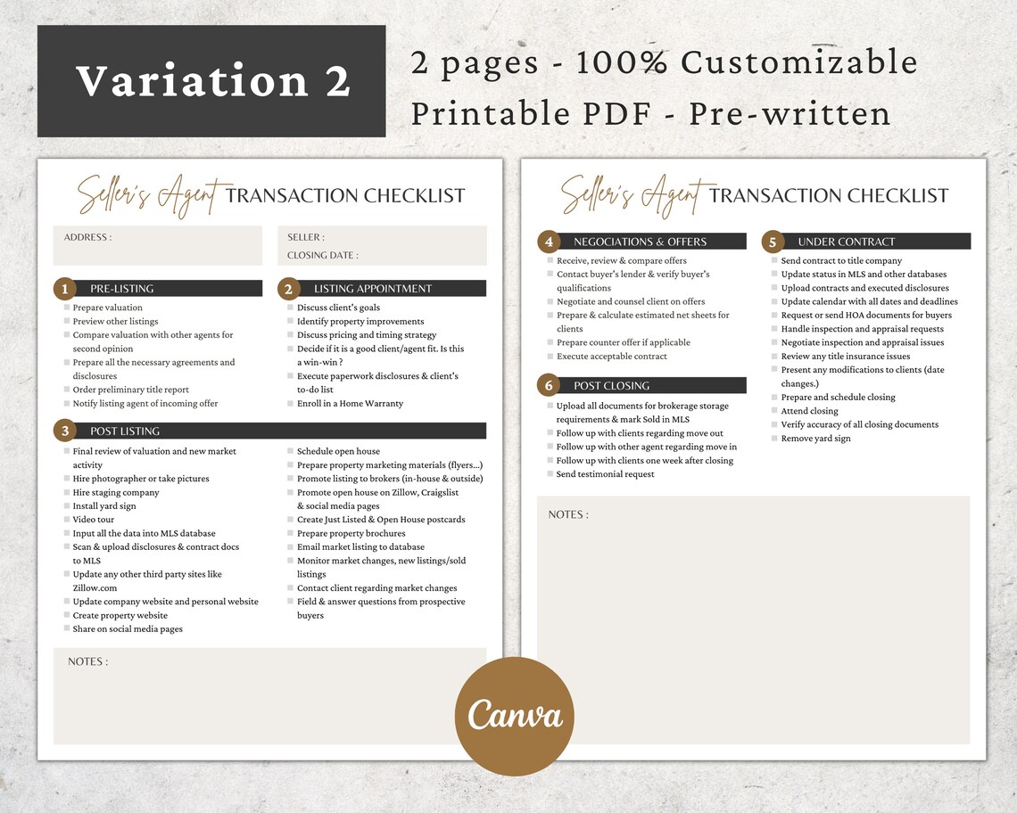 Seller & Buyer Agent Transaction Checklists, Real Estate Transaction ...