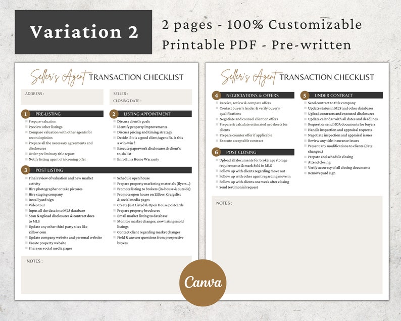 Seller & Buyer Agent Transaction Checklists, Real Estate Transaction ...
