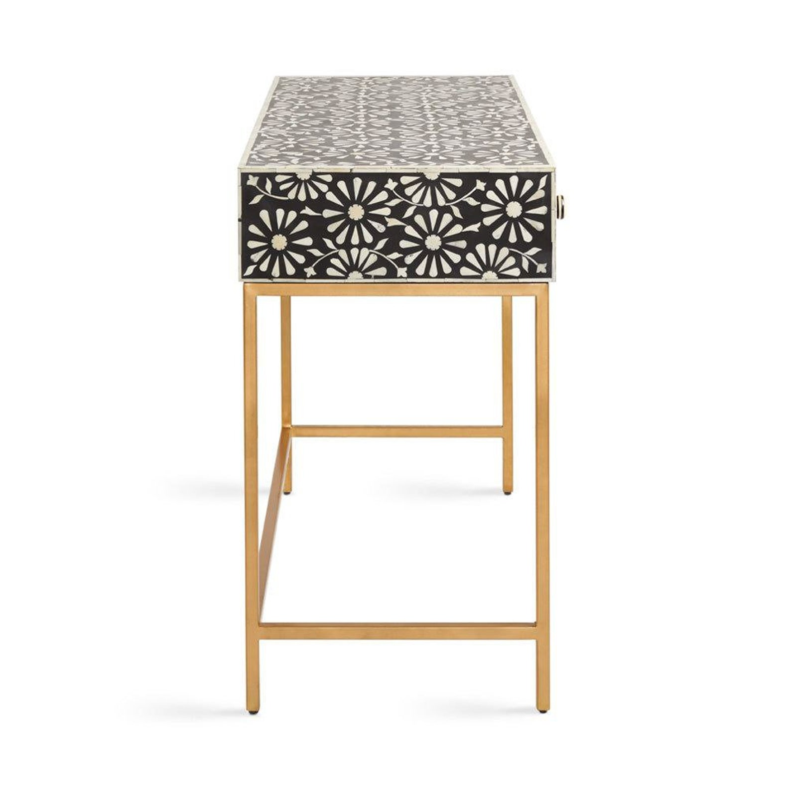 Bone Inlay Scroll Vine 3 Drawer Console in Black, Study Desk, Vanity ...