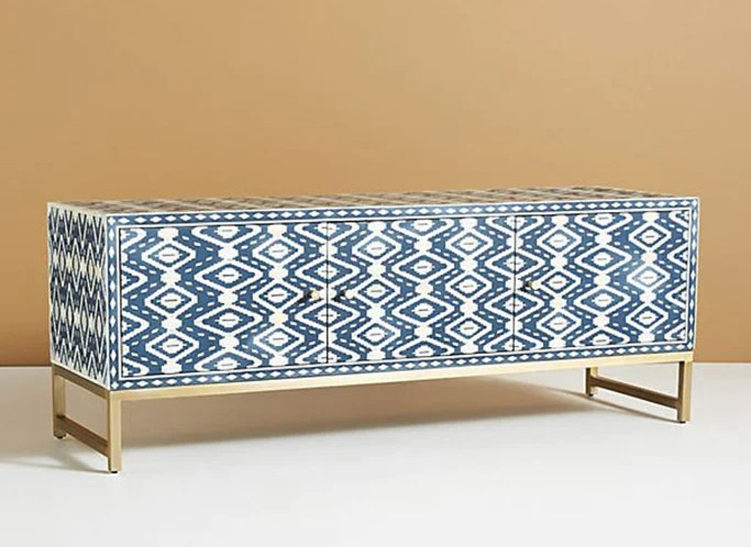 Bone Inlay Pattern Media Cabinet,bone Inlay Blue Media Console,bone ...
