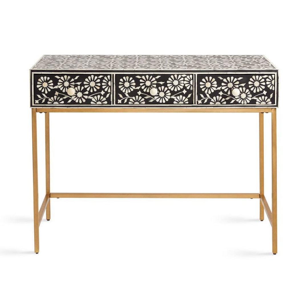 Bone Inlay Scroll Vine 3 Drawer Console in Black, Study Desk, Vanity ...