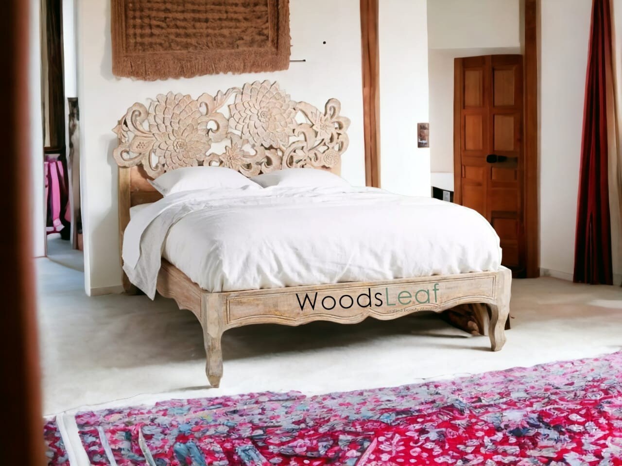 Handcarved Solid Wood Bed Flower Design Carving Bed Carving Furniture ...