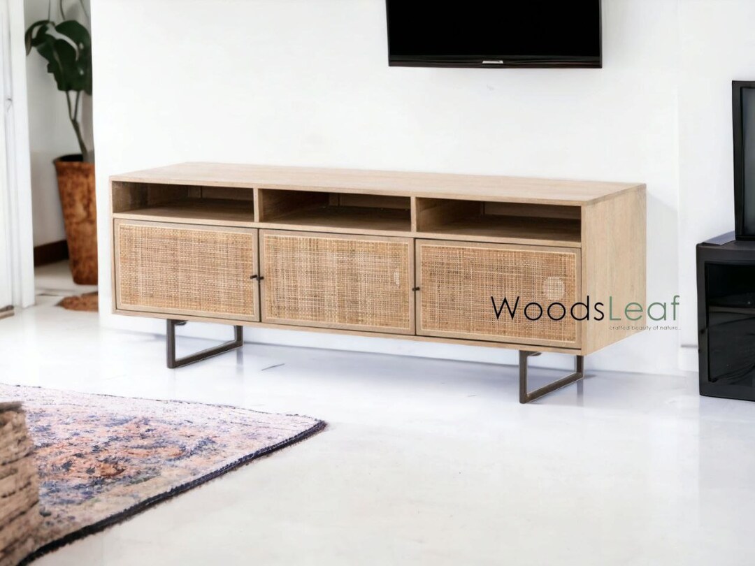 Buy Handmade Natural Cane Tv Console Wooden Door Home Décor Mango ...