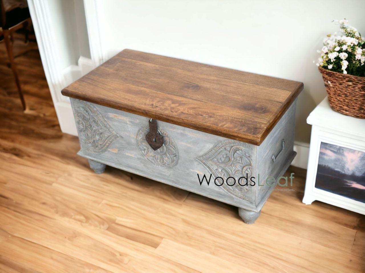 Hand Carved Storage Trunk Chest Box Indian Handmade Wooden Table ...