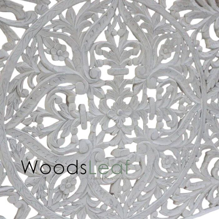 Indian Carving Wooden Platform Bed Frame Furniture White Washed Rustic ...