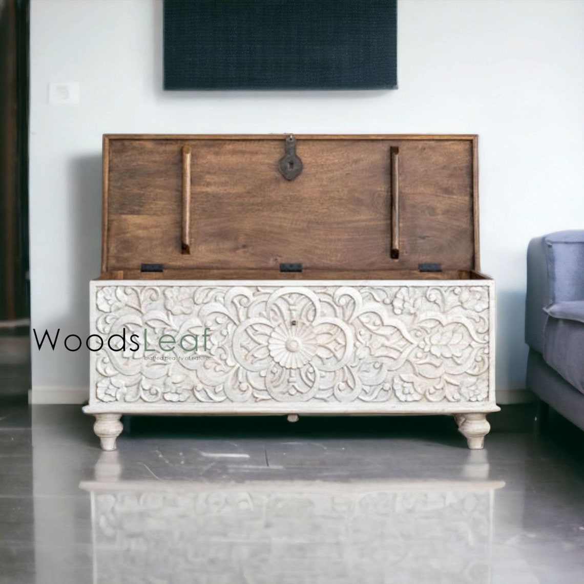 Hand Carved Storage Trunk Chest Box Indian Handmade Wooden Table Storage Vintage Indian ...