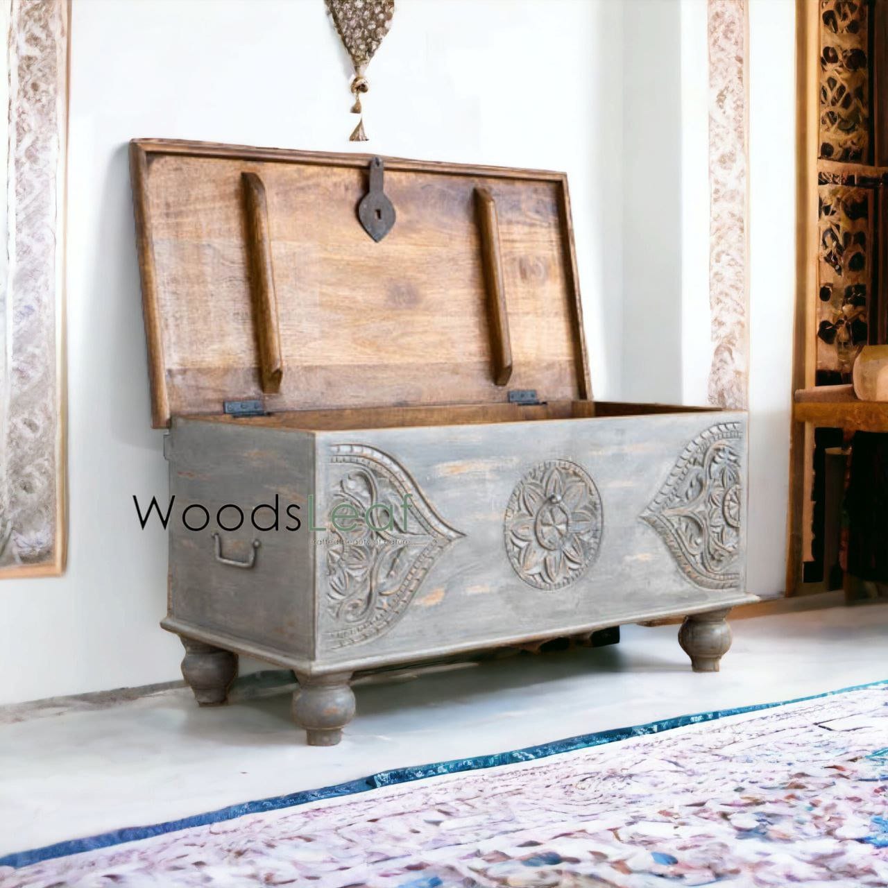Hand Carved Storage Trunk Chest Box Indian Handmade Wooden Table ...