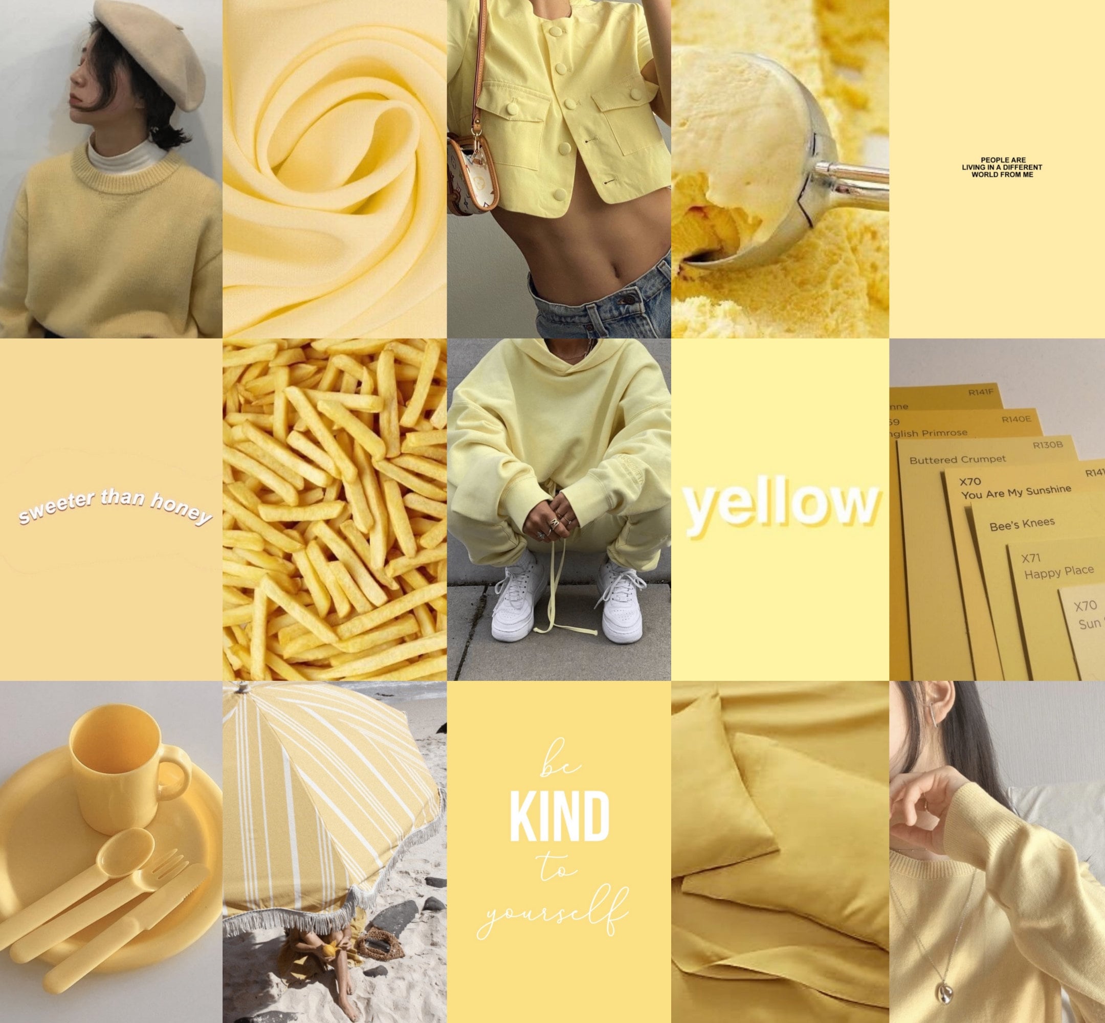 100 PCS Pastel Yellow Aesthetic Wall Collage Yellow Aesthetic Wall ...